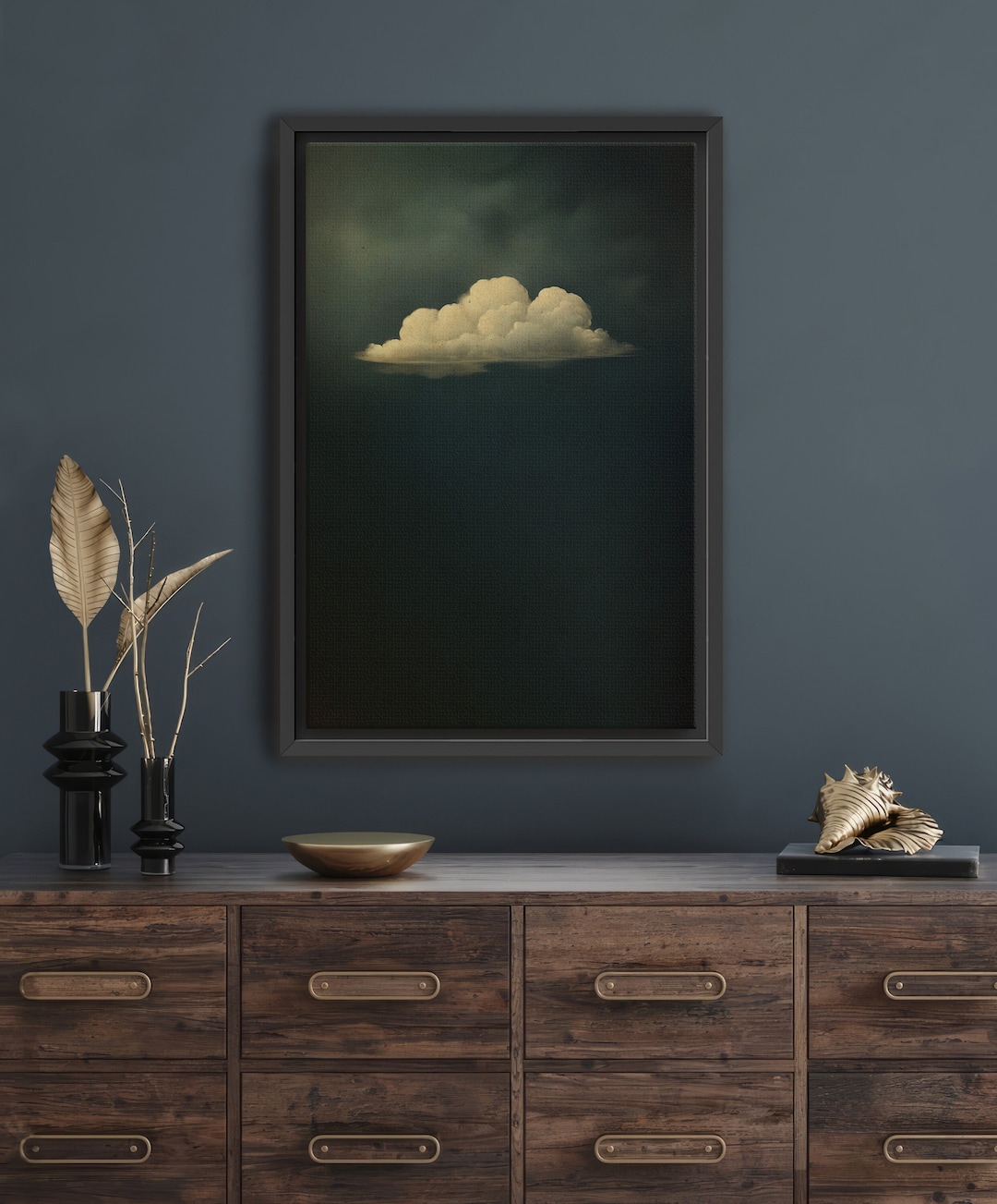 Vintage Floating Moody Cloud Painting, Cloud Art, Living Room Decor, Large Framed Canvas Print ...