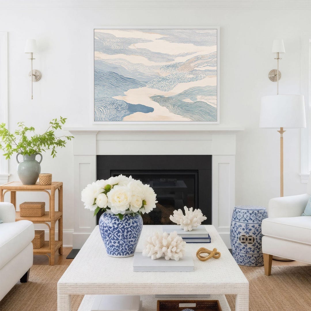 River Flow Abstract Wall Art Print, Abstract Landscape Wall Decor, Beach House Canvas Art ...