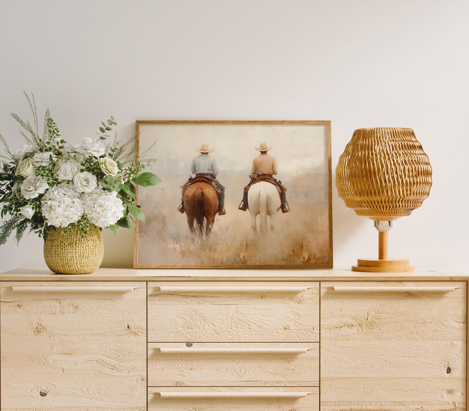 Vintage Cowboys on Horses Painting, Western Moody Art Print, Cowboy Art ...