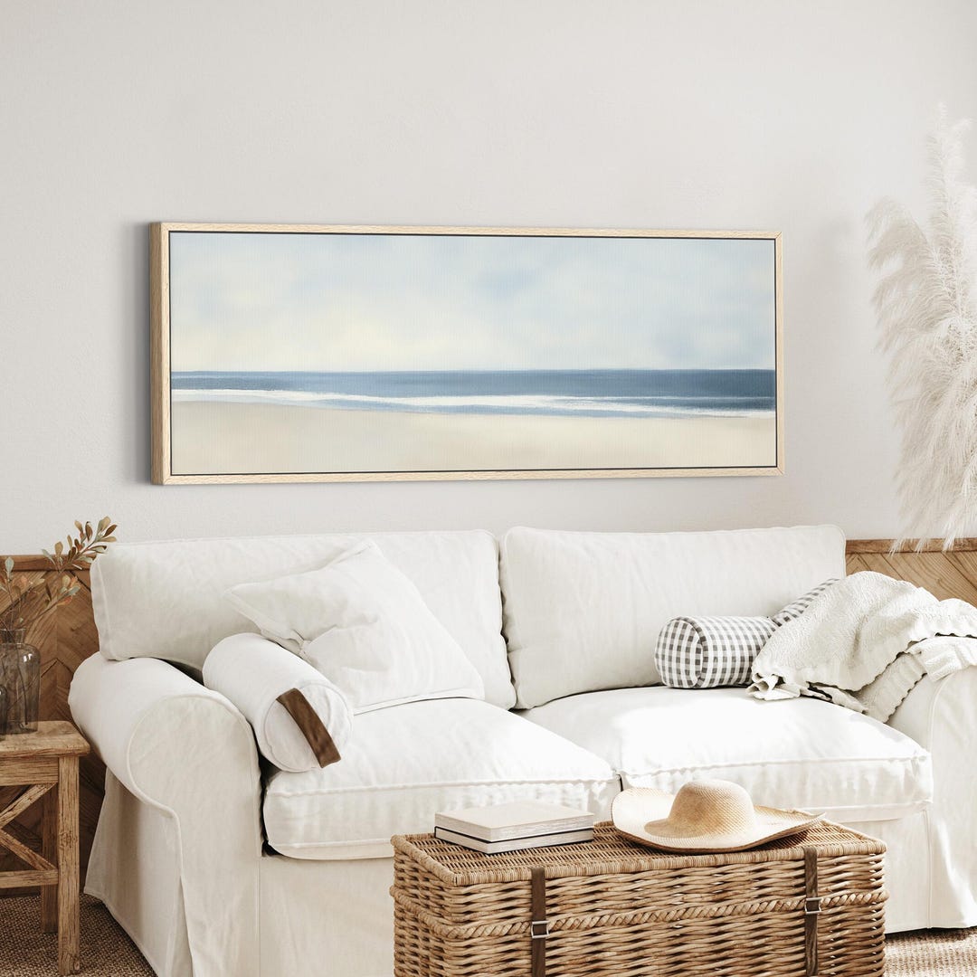 Neutral Ocean Canvas Art Print, Seascape Framed Canvas Wall Art, Long ...