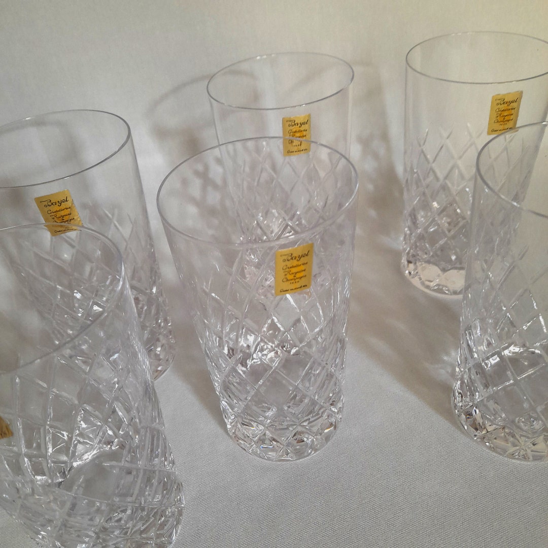 Set of 6 Vintage Design Crystal Cut Long Drink Glasses From Bayel, Old ...