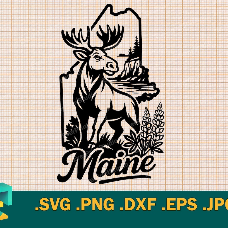 Maine Map Silhouette - Etsy