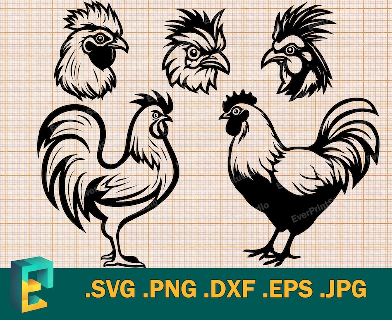 Chicken Rooster SVG Cricut Silhouette Vector Angry - Etsy