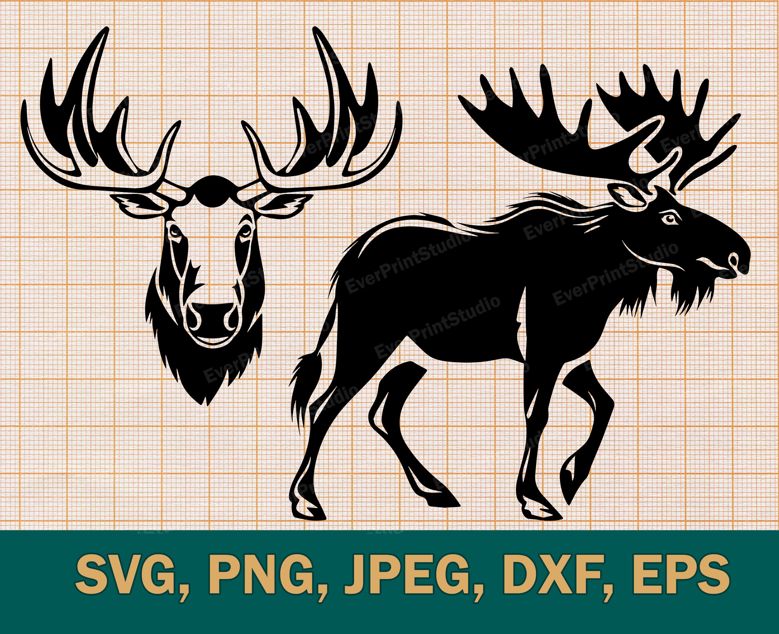 Set of 2 Moose Svg Moose Clipart Moose Png Moose Head - Etsy Australia