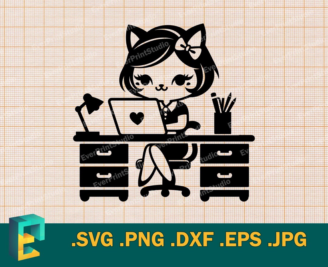 Secretary Cat SVG - Cricut, Silhouette | Vector Funny Office Cat SVG ...