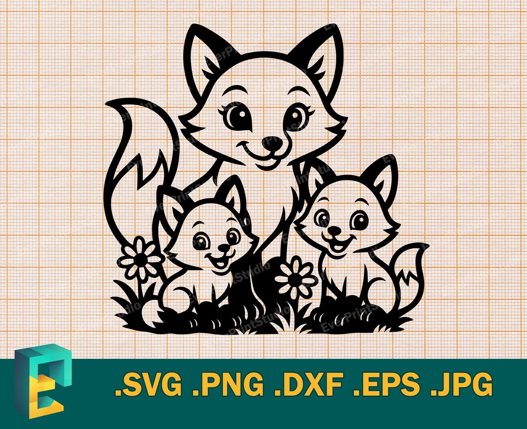 Mama Fox SVG - Cricut, Silhouette | Vector Happy Cute Foxes Family SVG ...