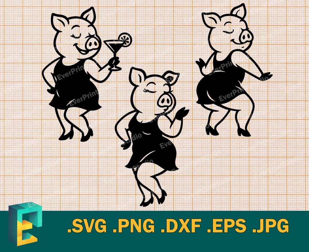 Dancing Pig SVG - Cricut, Silhouette. Vector Cute Night Club Pig Cut ...