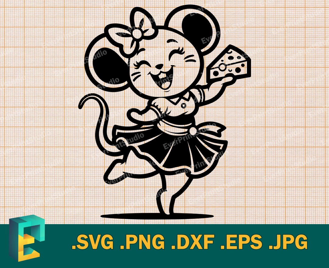 Cute Mouse With Cheese SVG - Cricut, Silhouette | Happy Mouse Girl Cut ...