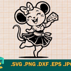 Cute Mouse With Cheese SVG - Cricut, Silhouette | Happy Mouse Girl Cut ...