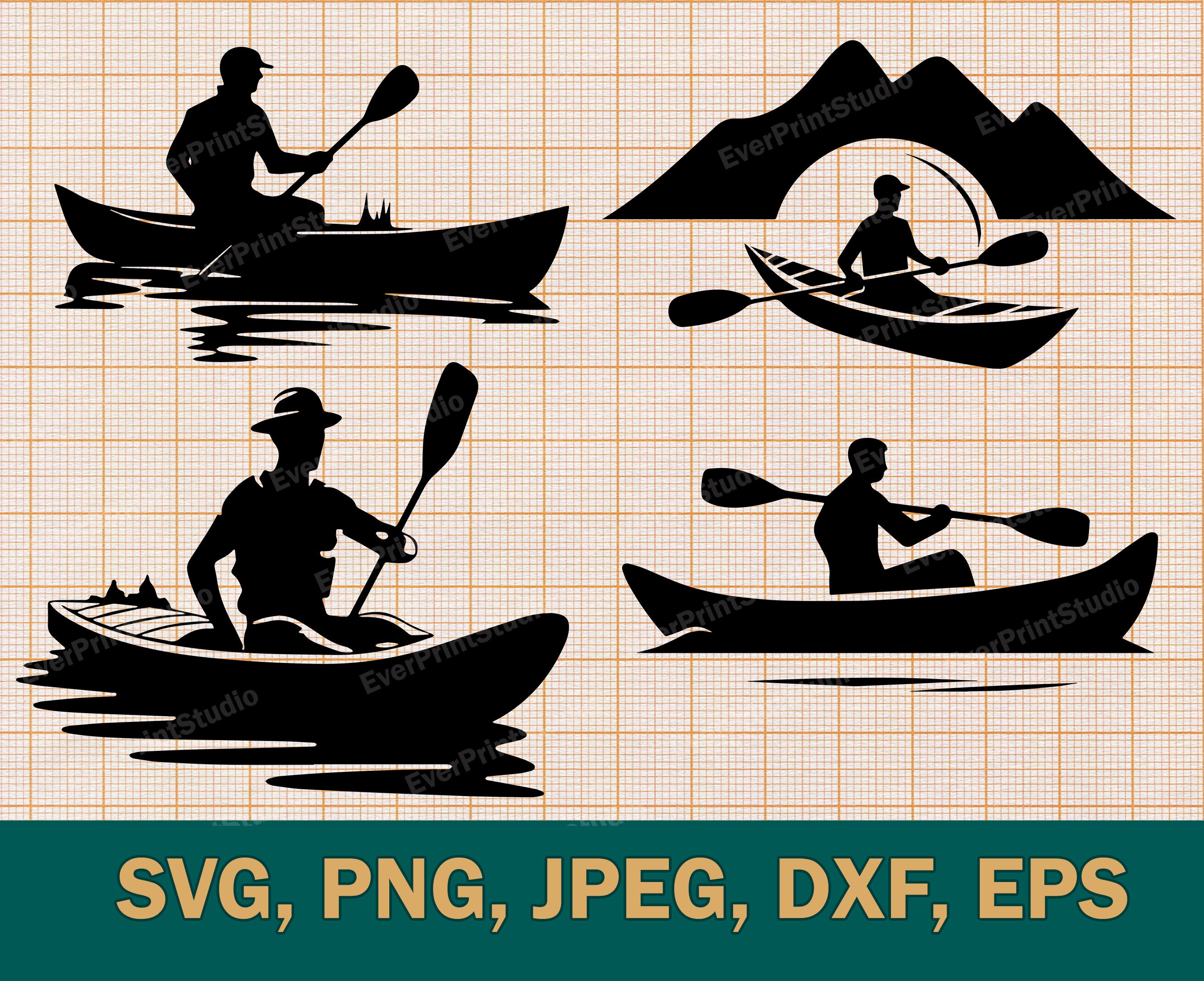 Set of 4 Kayaking Man Silhouette SVG Kayak Silhouette - Etsy