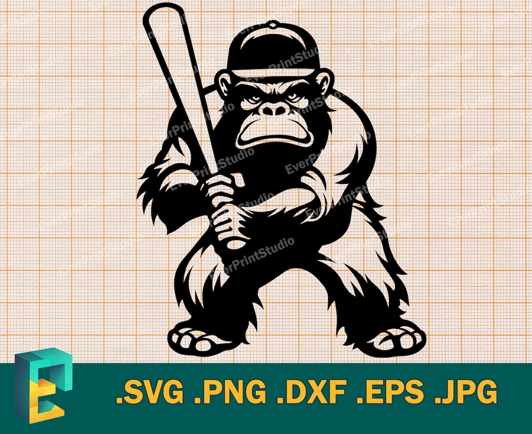 Gorilla Baseball SVG - Cricut, Silhouette | Vector Baseball Mascot Cut ...