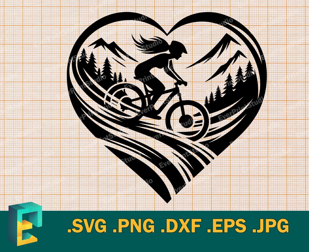 Girl Bicycle Rider SVG - Cricut, Silhouette | Vector Woman Mountain ...