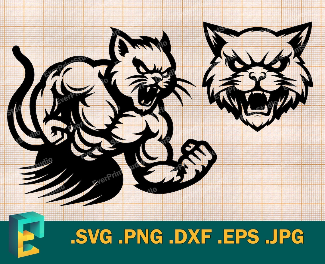 Wild Demon Cat Mascot SVG Cricut, Silhouette Vector Devil Cat SVG Cut ...