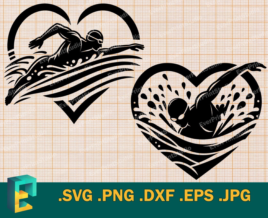 Swim SVG - Cricut, Silhouette | Vector Swimming Heart Svg Cut File ...