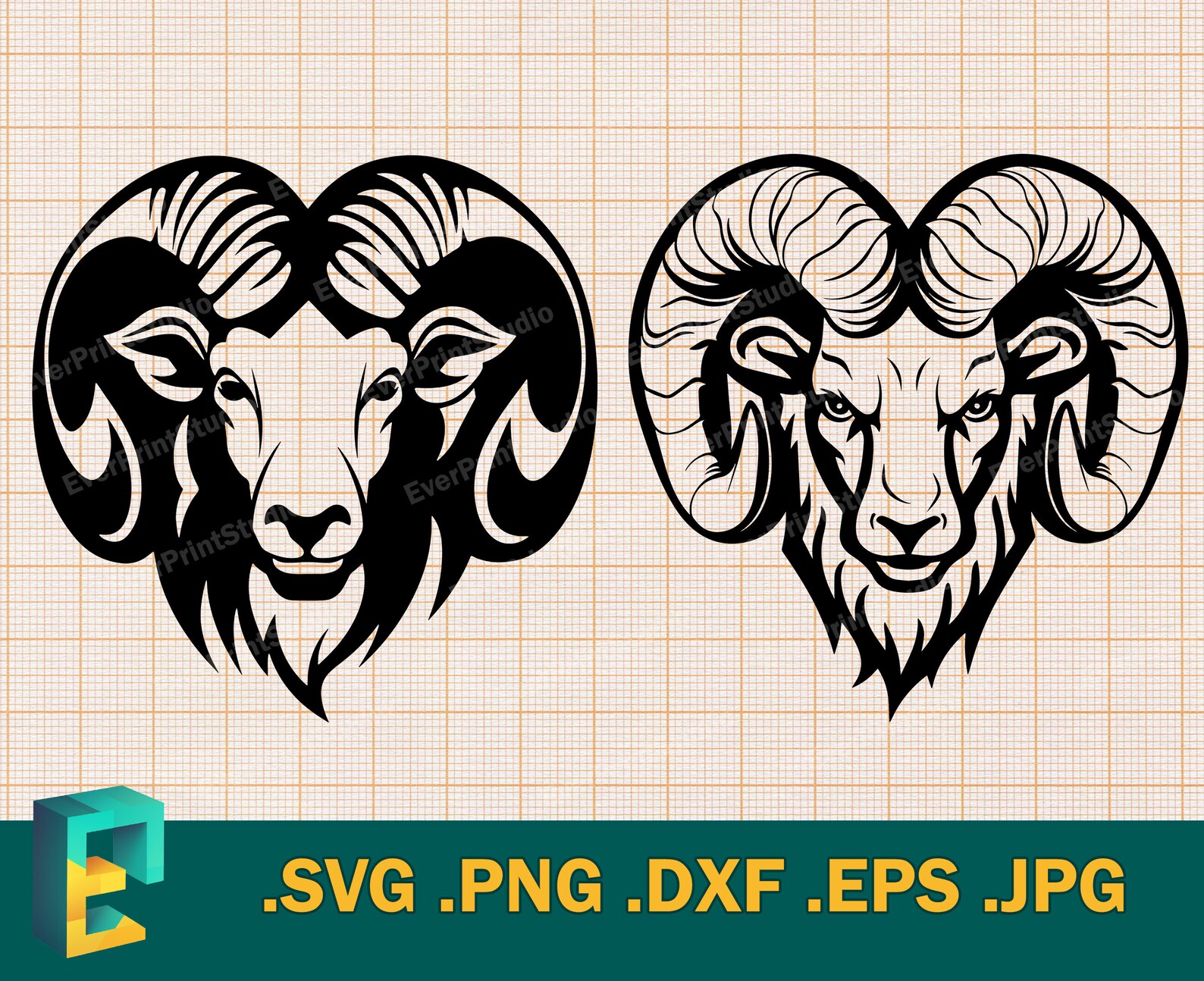 Ram SVG Set Cricut Silhouette Vector Artistic Design Rams - Etsy