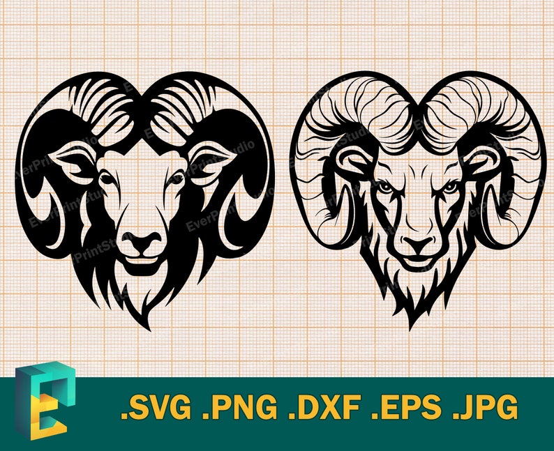 Ram SVG Set Cricut Silhouette Vector Artistic Design Rams - Etsy