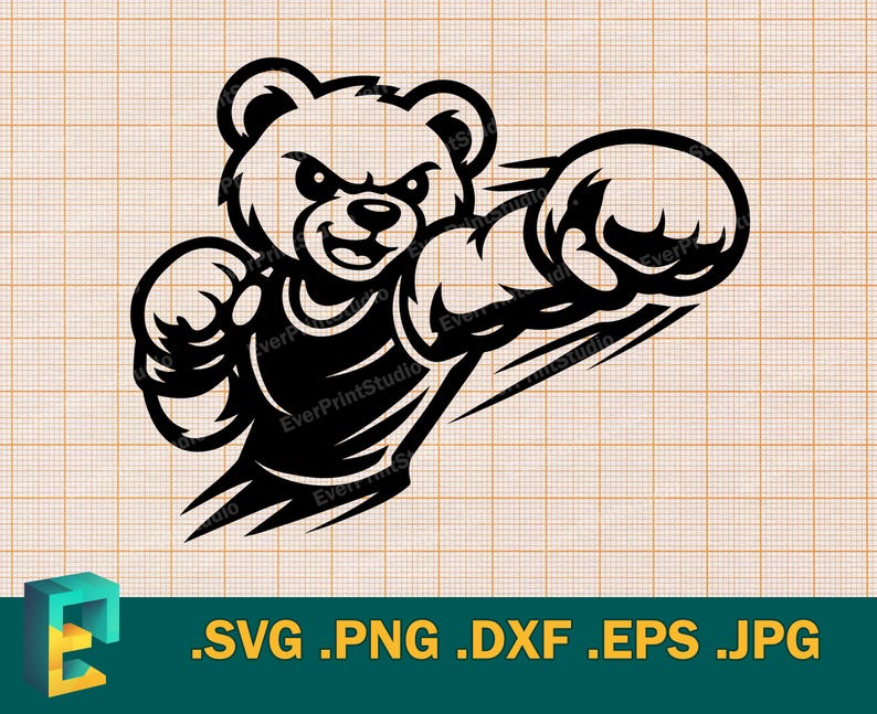 Teddy Bear Boxer SVG - Cricut, Silhouette | Vector Gym Mascot Teddy ...