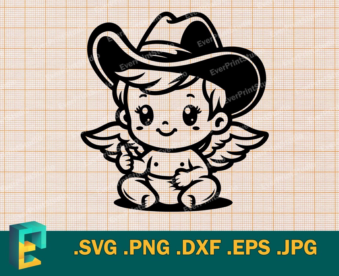 Baby Angel SVG - Cricut, Silhouette | Vector Cute Baby Cowboy Angel Cut ...