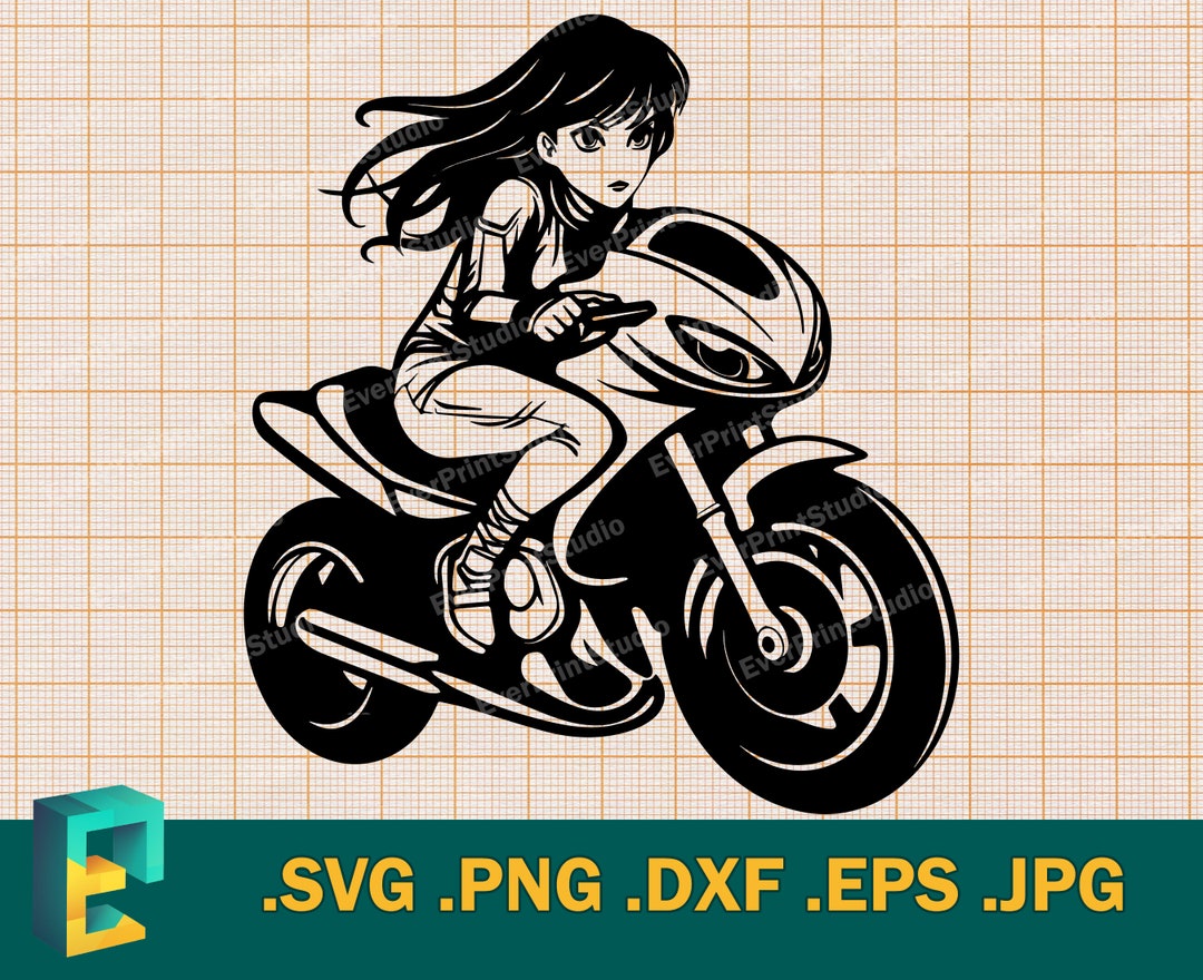 Cute Biker Girl SVG Cricut, Silhouette Girl on Sport Bike Biker Clipart ...