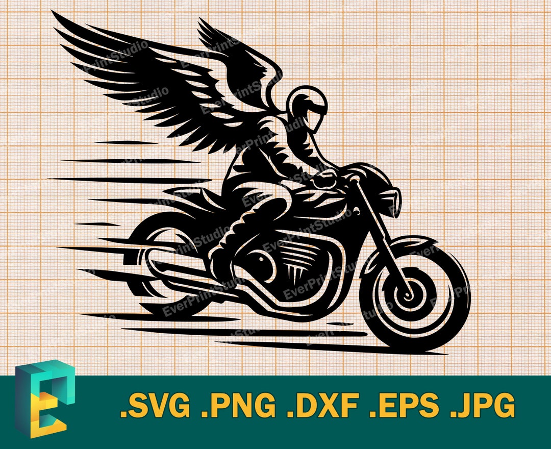 Biker With Wings Svg - Cricut, Silhouette | Vector Angel Biker With ...