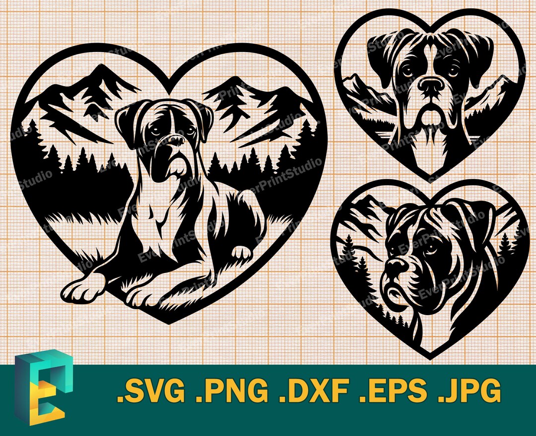 Boxer Dog Heart SVG - Cricut, Silhouette | Vector Cute Boxer Svg Cut ...