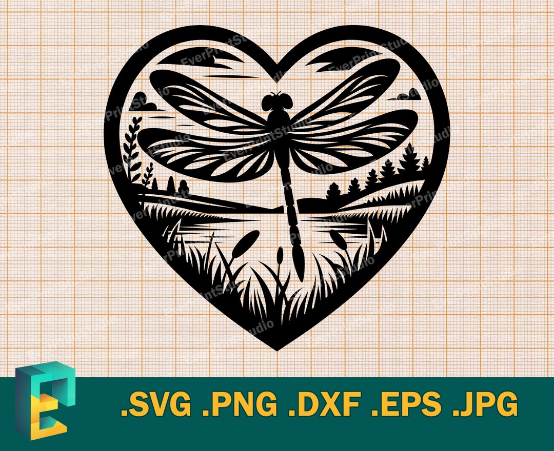 Dragonfly SVG - Cricut, Silhouette | Vector Art Dragonfly Heart SVG Cut ...