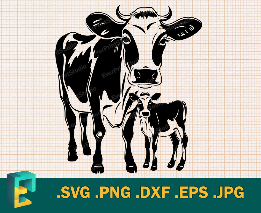 Cow With Calf SVG, Cow Silhouette for Cricut, Baby Cow Silhouette ...
