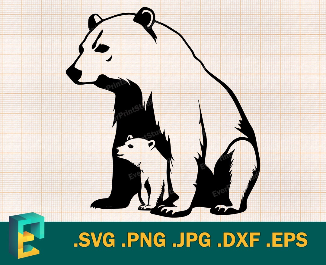 Bear With Cub SVG for Cricut & Silhouette, Mama Bear Silhouette Clipart ...