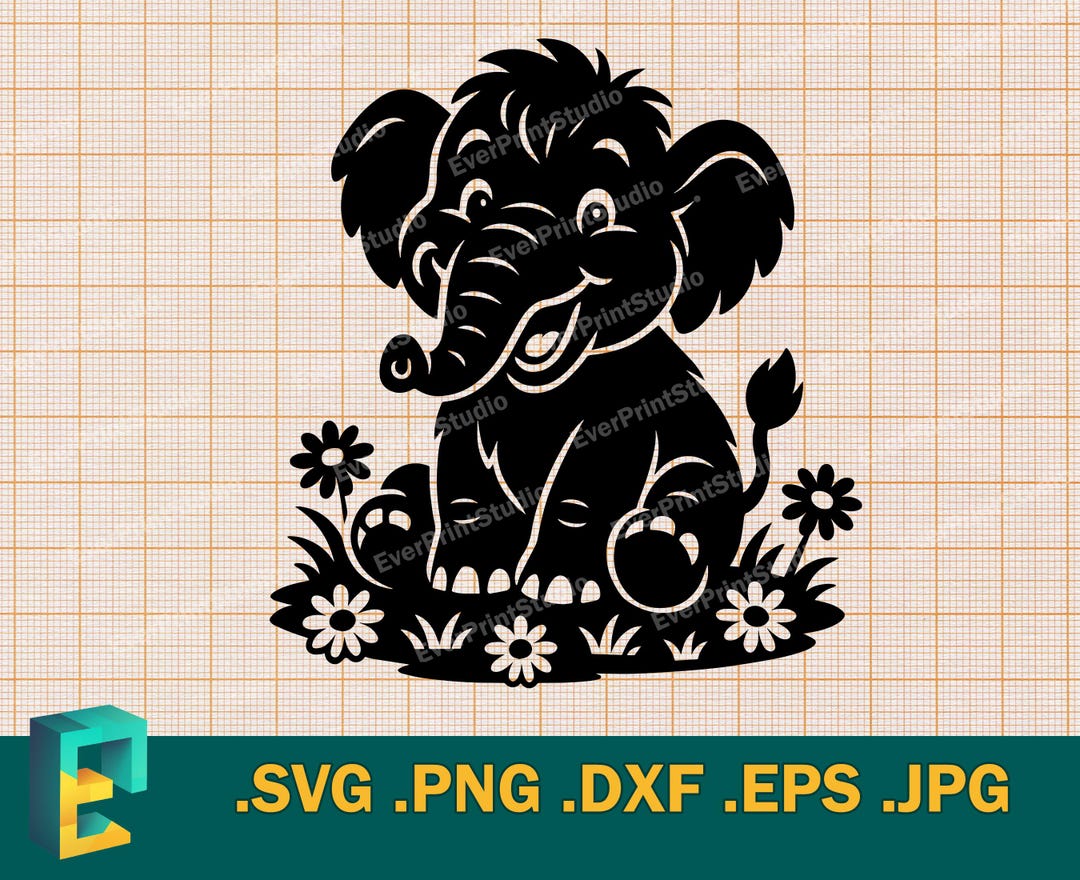Cute Mammoth SVG - Cricut, Silhouette | Vector Baby Mammoth Cut File ...