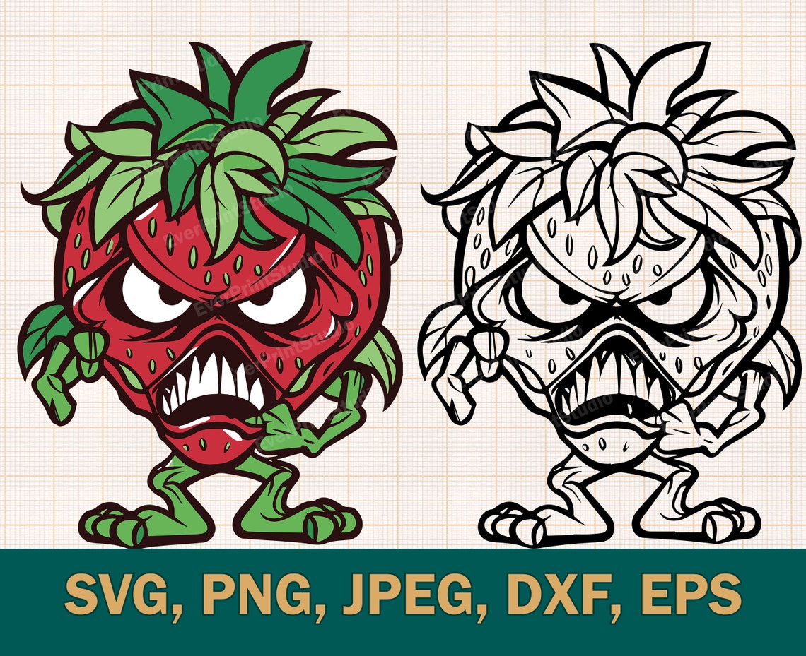 Angry Strawberry Layered SVG Unique Design Clipart - Etsy
