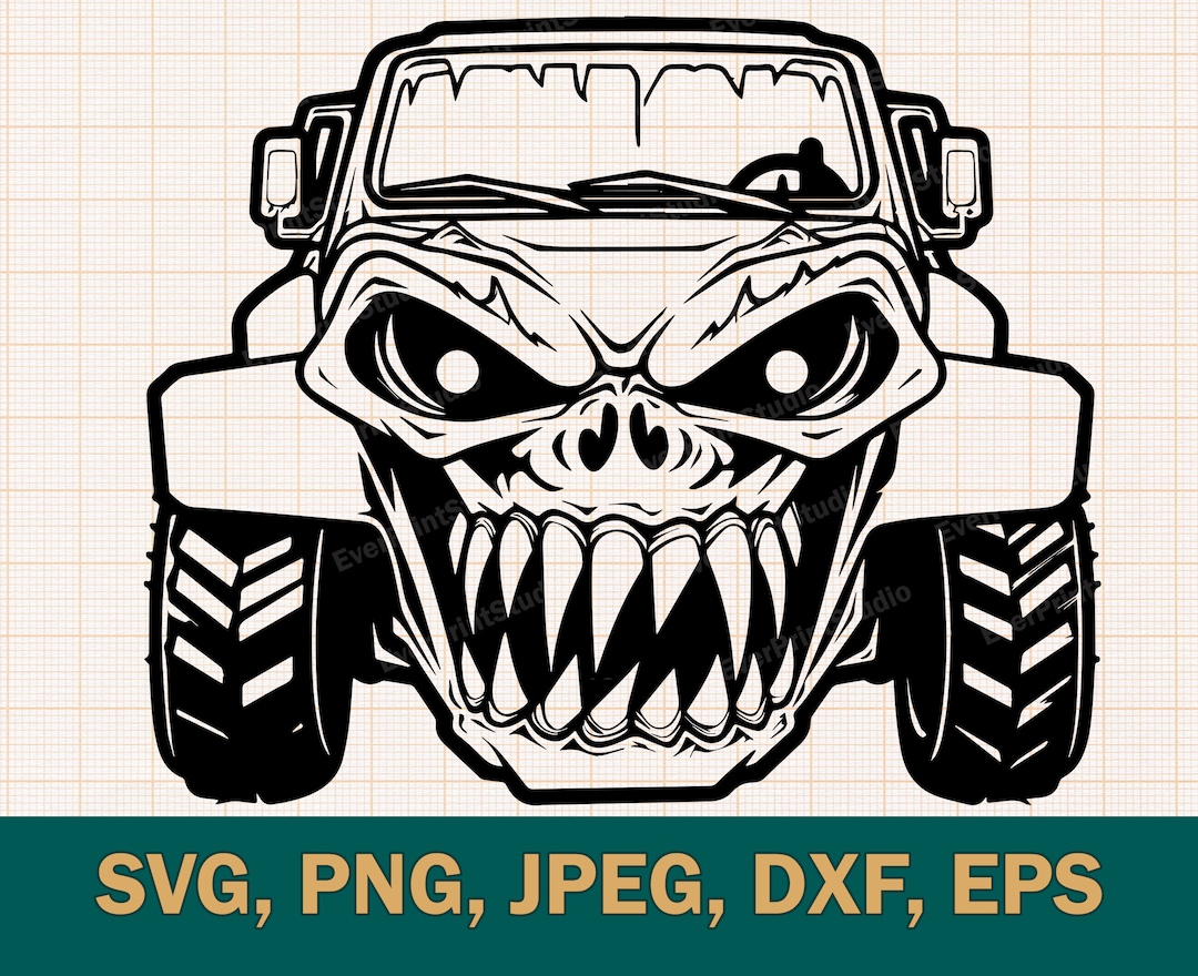 Off Road Monster Svg, 4x4 | Monster Truck Mountain Svg, Evil Car Decal ...