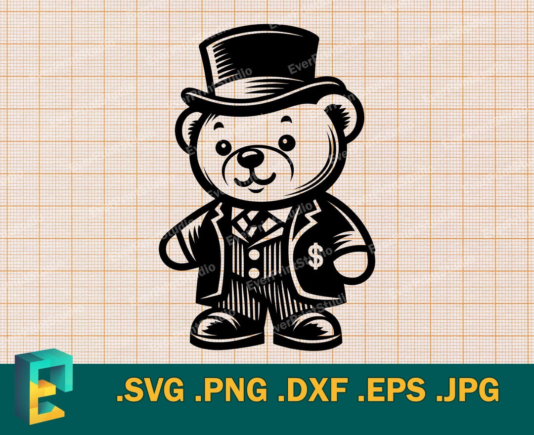 Cool Rich Teddy Bear SVG - Cricut and Silhouette | Vector Rich Teddy ...