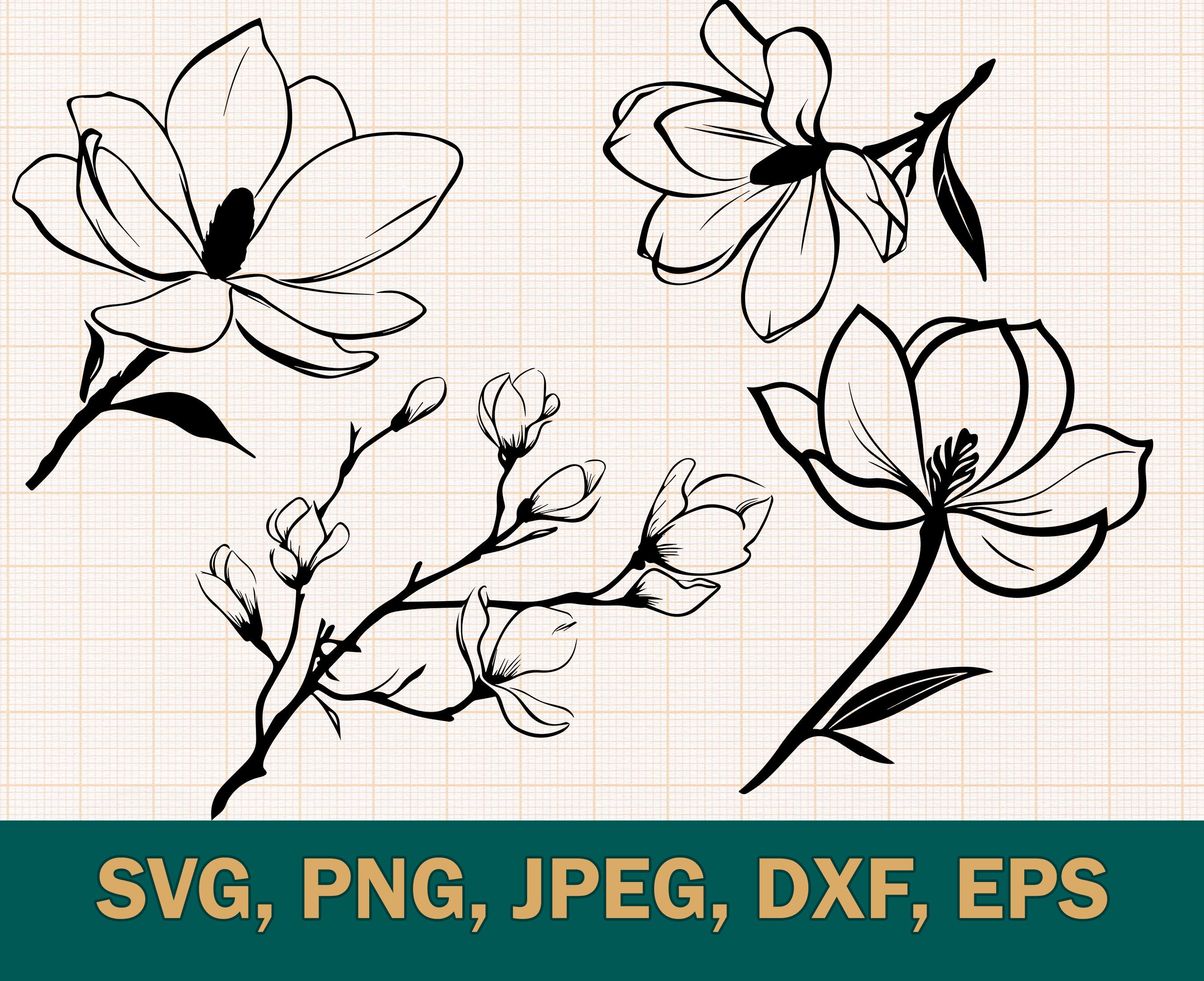 Magnolia Flower SVG Magnolia Art Clipart Magnolia Cricut - Etsy