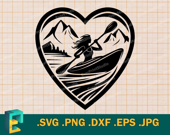 White Water Rafting Clipart Vector Graphic Svg Png Jpg Eps Kayaking ...