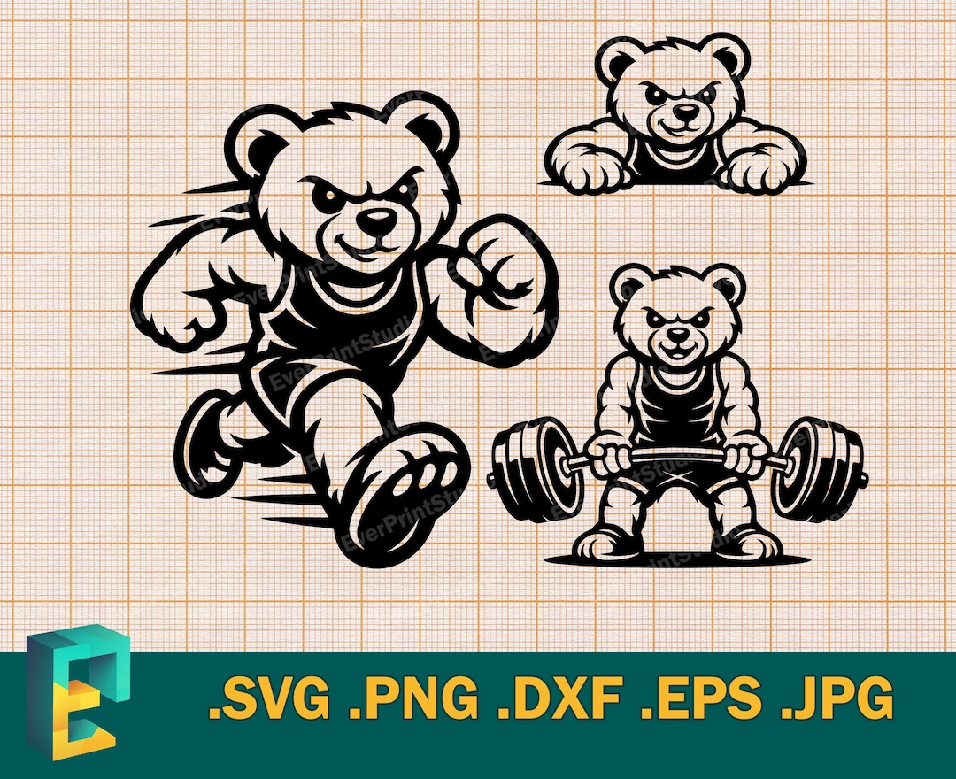 Running Teddy Bear SVG - Cricut, Silhouette | Vector Fitness Gym Mascot ...