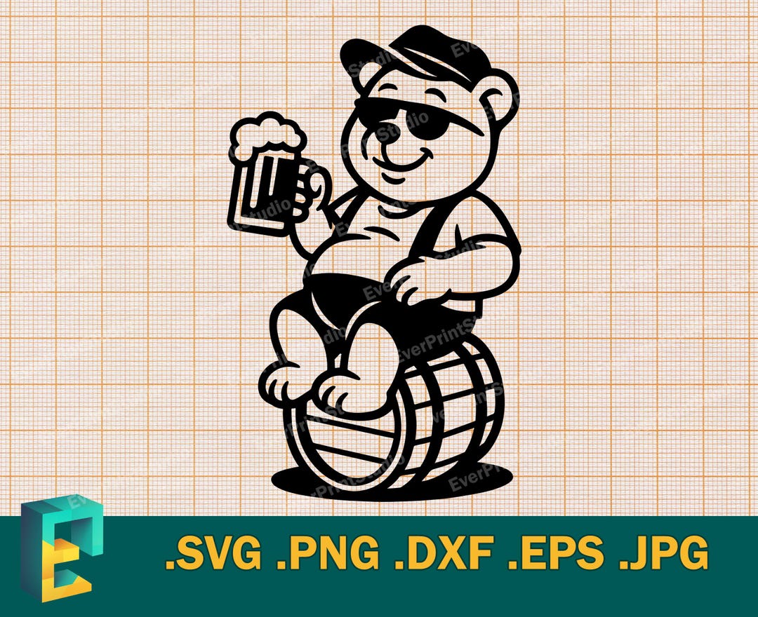 Beer SVG - Cricut, Silhouette | Vector Teddy Bear With Beer Cut File ...