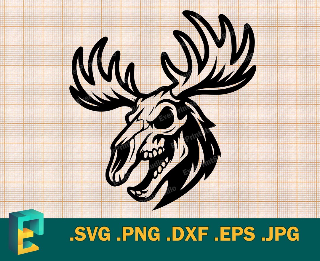 Moose Skull SVG - Cricut, Silhouette | Vector Evil Moose Skull Cut File ...