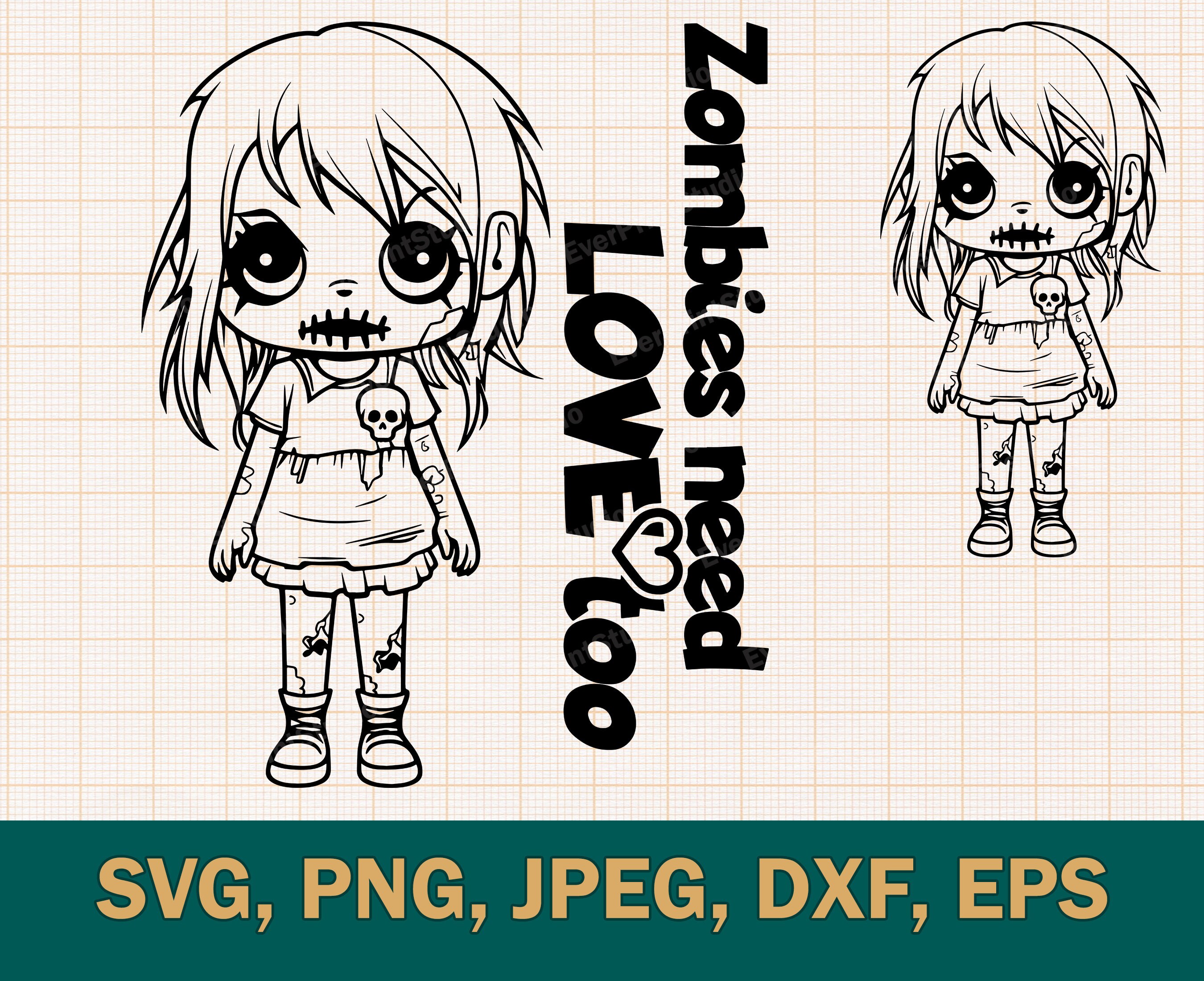 Zombie Need Love Too: Cute Girl Zombie SVG for Cricut, Silhouette ...