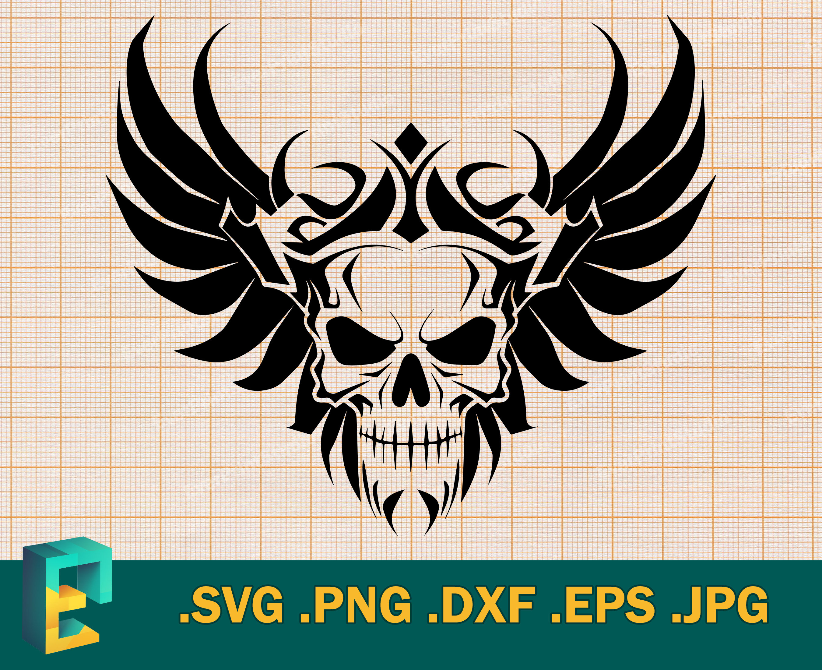 Skull With Wings SVG Cricut Silhouette Vector Design - Etsy