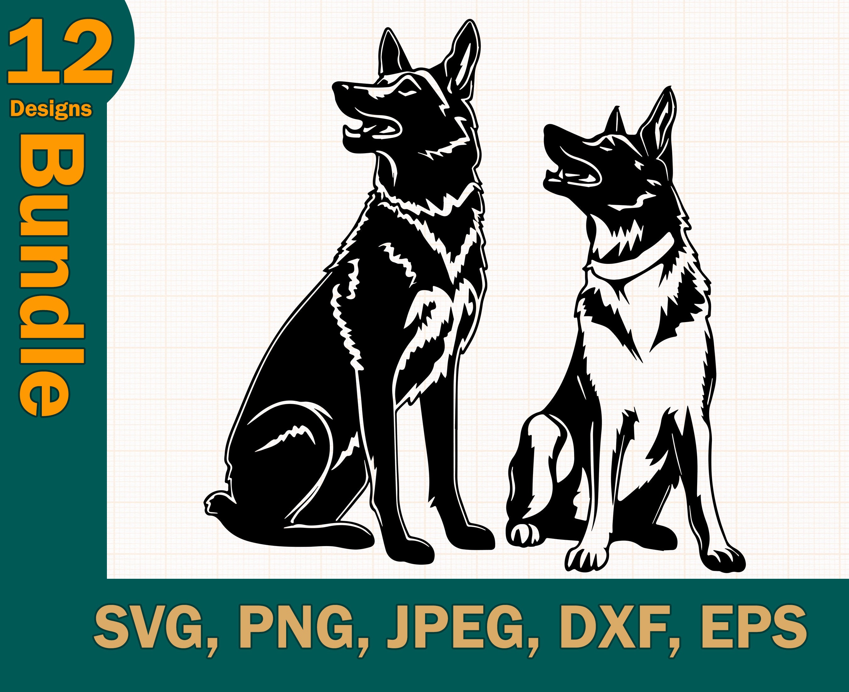 Two German Shepherd Dogs Bundle SVG Cut Files | Two Barking German ...