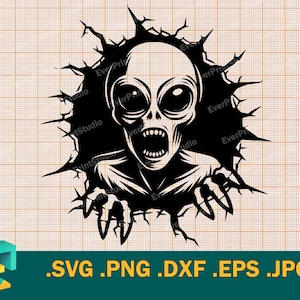 Peeking Alien SVG - Cricut, Silhouette | Vector Spooky Alien SVG Cut ...