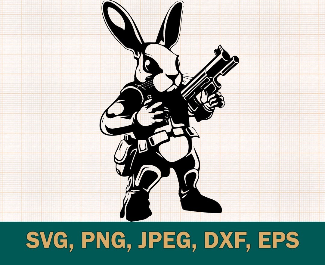 Patriotic Rabbit Svg, Military Rabbit Png | Angry Rabbit With a Gun ...