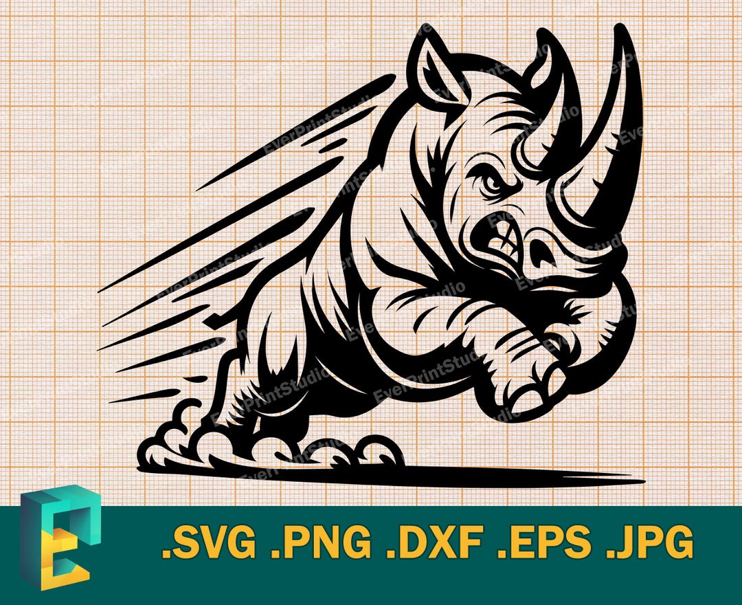 Rhino SVG - Cricut, Silhouette | Vector Angry Rhino Cut File | Running ...