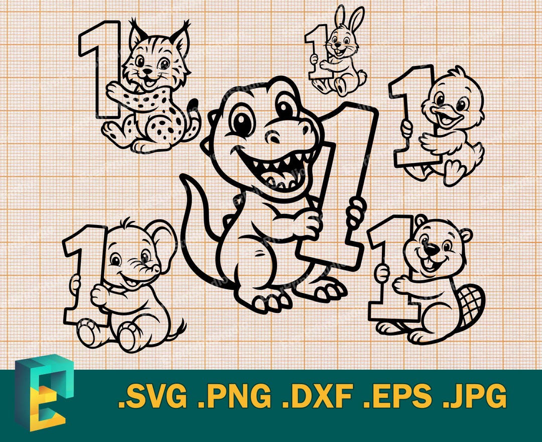 1st Birthday SVG - Cricut, Silhouette | Vector Cute Baby Dino Animal ...