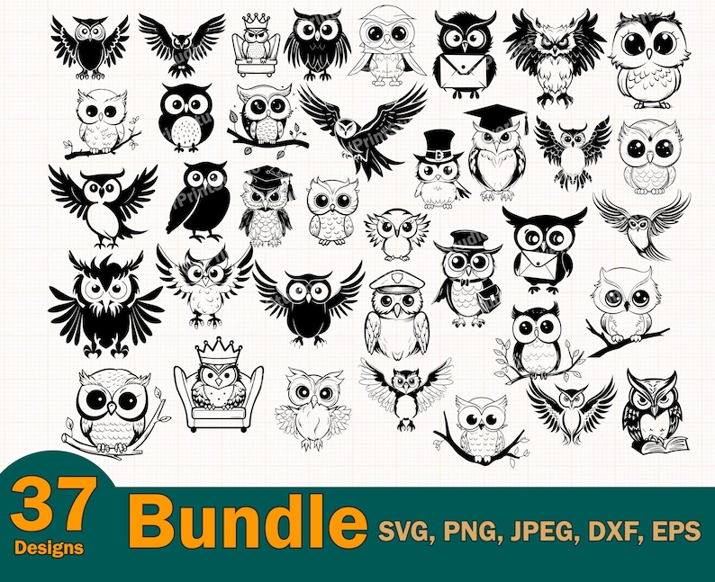 37 Cute Owls Bundle Set - Unique Owl Design SVG for Cricut & Silhouette ...