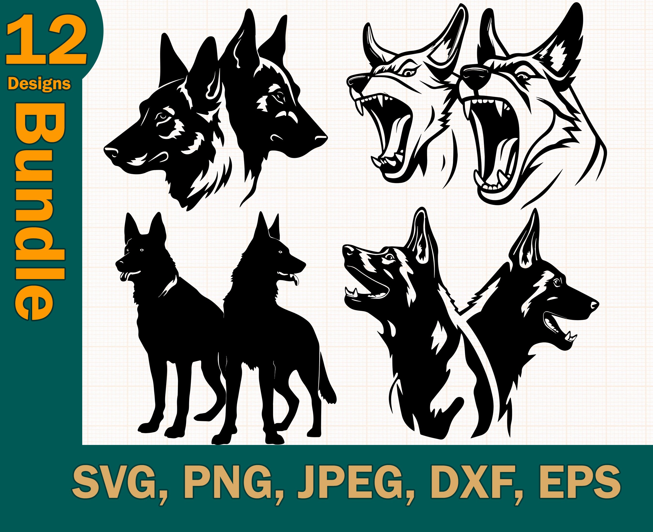 Two German Shepherd Dogs Bundle SVG Cut Files | Two Barking German ...