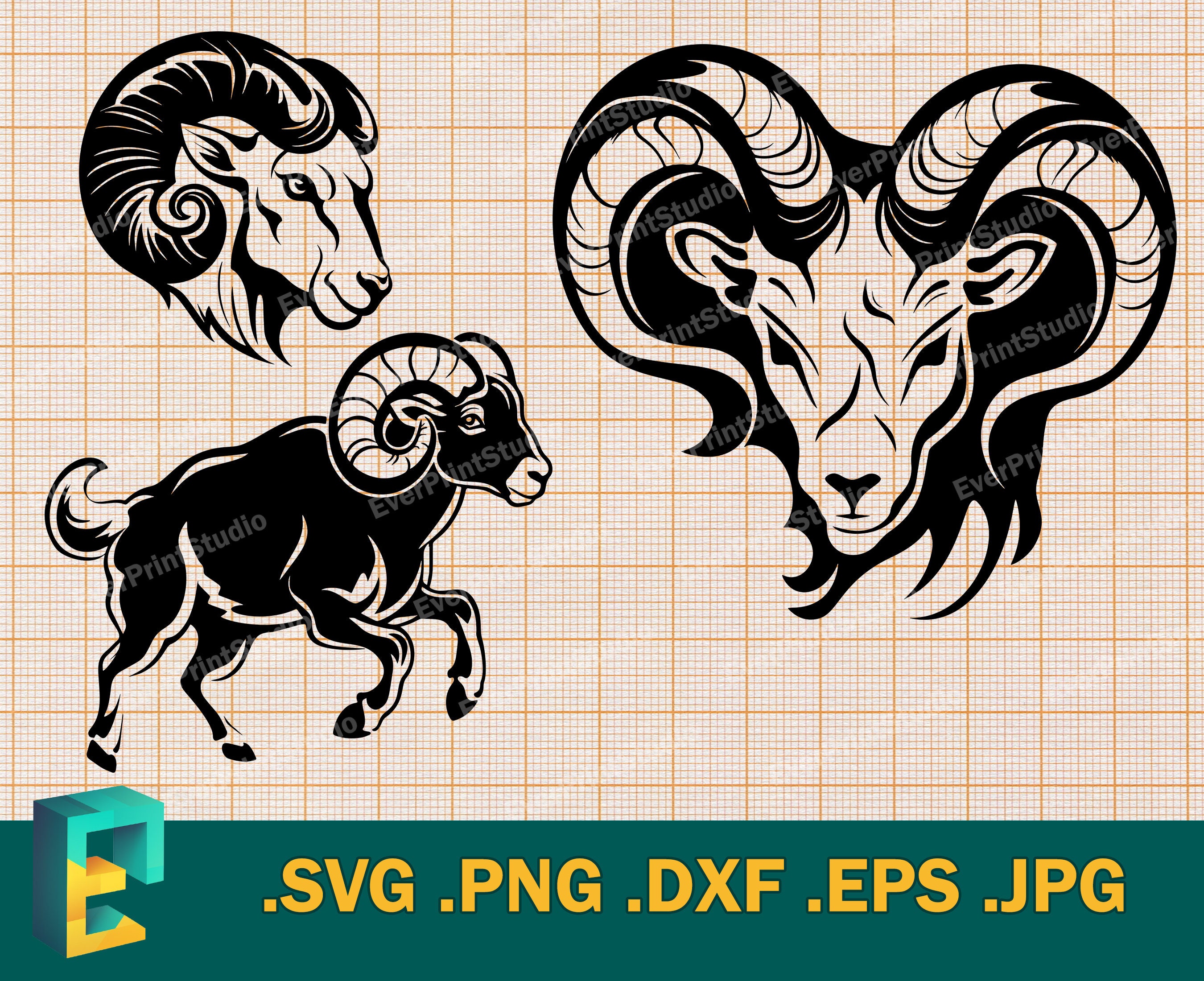 Ram SVG Unique Rams Mascot Artistic Design Silhouette for Cricut, Ram ...