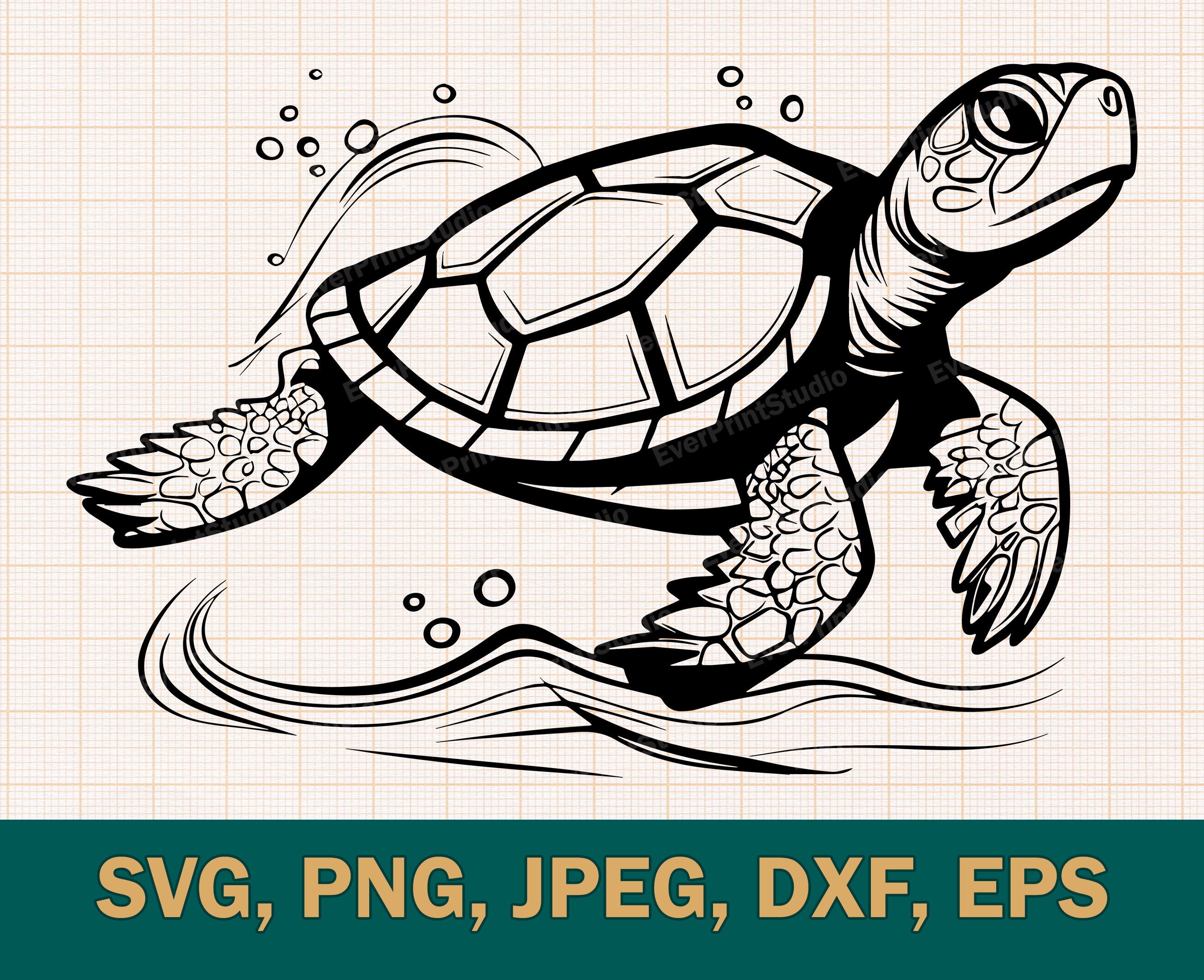 Cute Turtle in Waves SVG Sea Turtle Unique Design for Cricut - Etsy