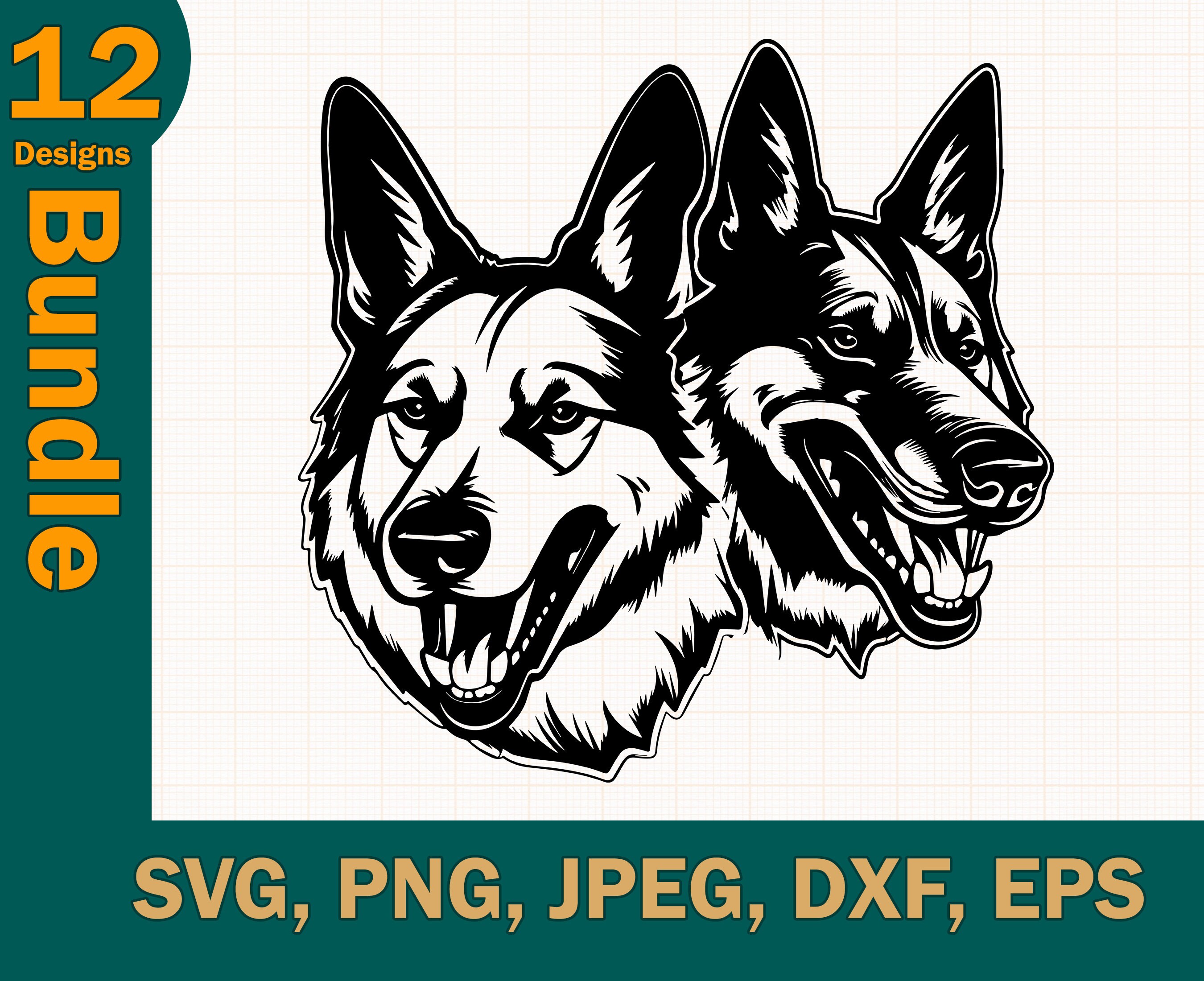 Two German Shepherd Dogs Bundle SVG Cut Files | Two Barking German ...
