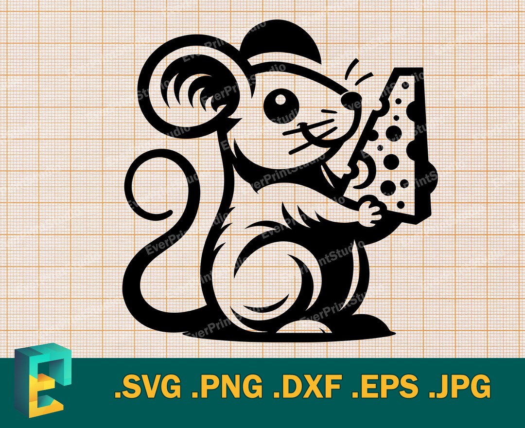 Mouse With Cheese SVG - Cricut, Silhouette | Happy Mouse Cut File for ...